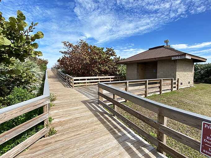 The restroom facilities&mdash;not glamorous, but infinitely better than the "behind a sand dune" alternative our ancestors used.