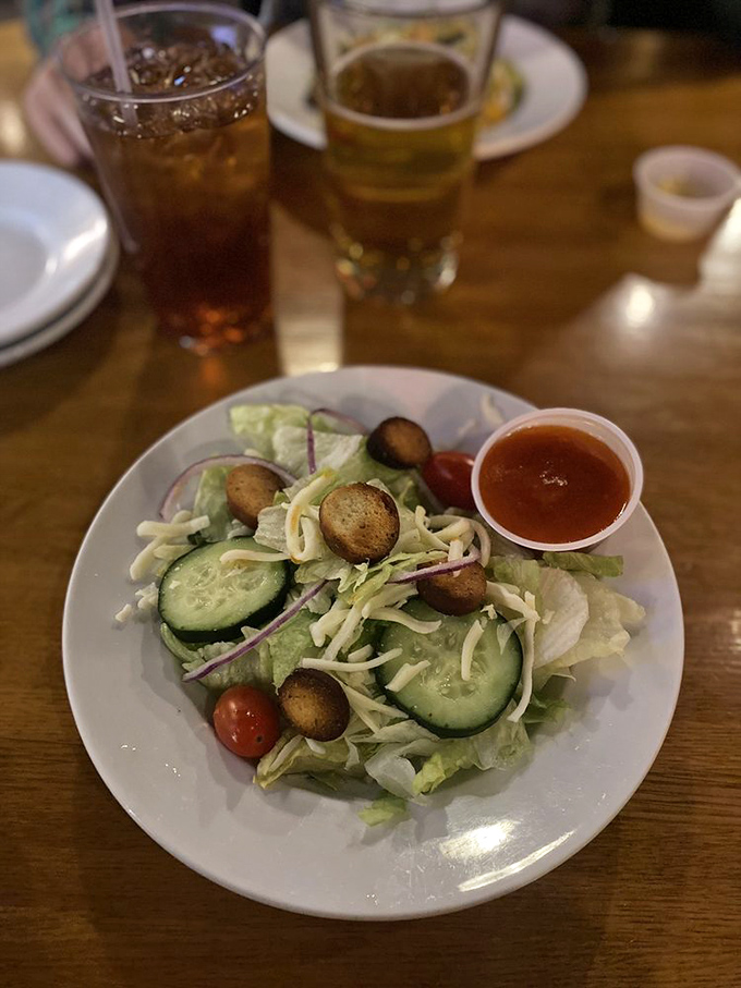 A garden-fresh salad that doesn't feel like punishment. Those croutons deserve their own fan club.