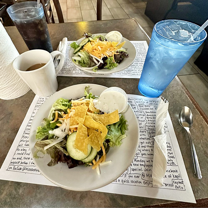 Even the salads at Mike's Place come with personality &ndash; fresh greens topped with cheese and tortilla strips. Healthy-ish never looked so appealing!