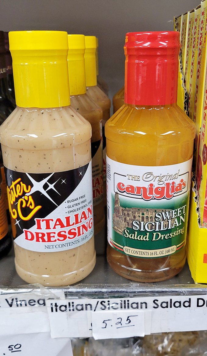 Italian dressing bottles standing proud, ready to transform boring salads into something your taste buds actually want to meet.