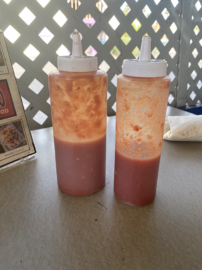 The salsa bar stands ready, offering choices that range from "gentle suggestion" to "call the fire department."