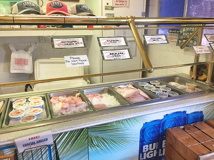 The seafood case of dreams&mdash;where tomorrow's dinner waits patiently behind glass, fresh from local waters to your table.