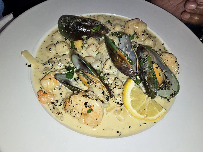 Seafood pasta that brings the ocean to Indianapolis. Those mussels didn't travel all this way to disappoint. 