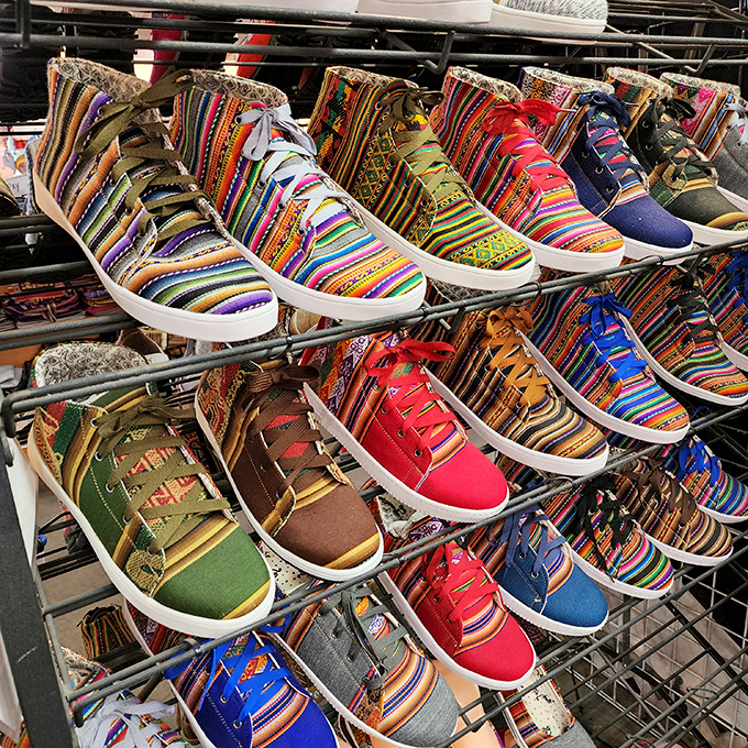 These aren't your average sneakers—they're wearable fiesta art, with patterns so vibrant they might just salsa dance right off the display rack.