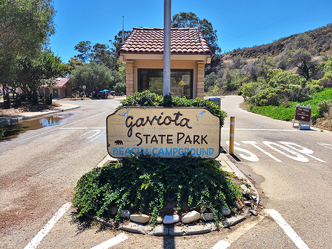 The welcoming sign to Gaviota State Park promises adventures that Instagram filters can't improve. Real California, really worth the drive.