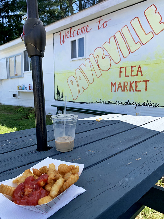 Fresh fries at the snack stand fuel your browsing marathon because treasure hunting burns more calories than expected.