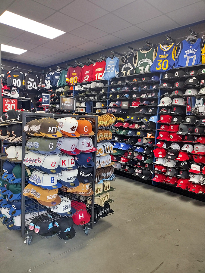 Sports fan nirvana &ndash; where you can pledge allegiance to your team without emptying your wallet. The wall of hats alone could start friendly rivalries.