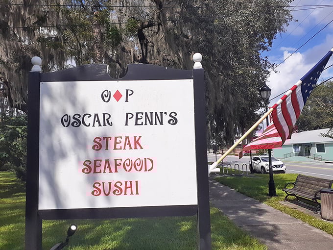 The sign says steak, seafood, and sushi, but what it really means is "prepare for a flavor adventure your taste buds will thank you for."