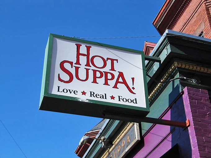 "Love Real Food" isn't just a slogan, it's the restaurant's entire philosophy spelled out in red letters against the Maine sky.