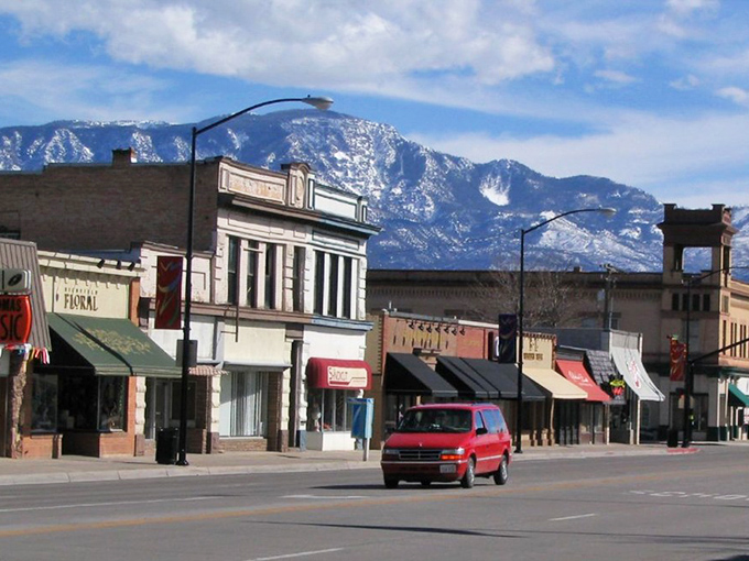 Snow-capped peaks watch over storefronts that have witnessed generations of first dates, family dinners, and "just running in for one thing" shopping trips. 