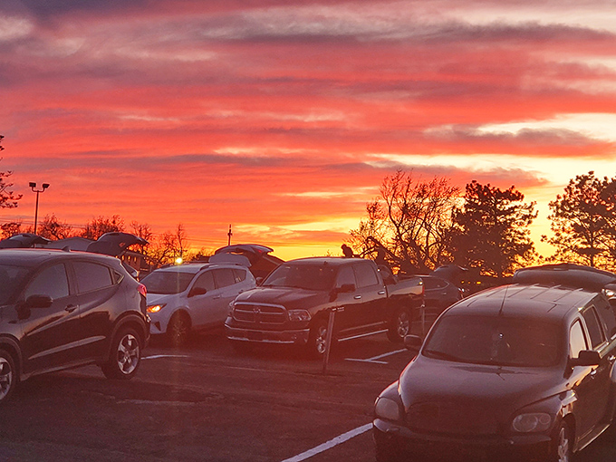 Nature provides the most spectacular pre-show entertainment—an Oklahoma sunset painting the sky in hues no CGI could ever replicate.