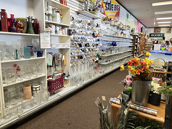 The glassware aisle gleams with potential dinner parties. Each crystal goblet and vase holds stories of celebrations past and toasts yet to come.