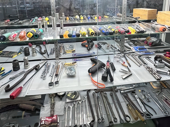 Tools that have built countless projects now await new hands - each wrench and screwdriver holding the potential for future creations.