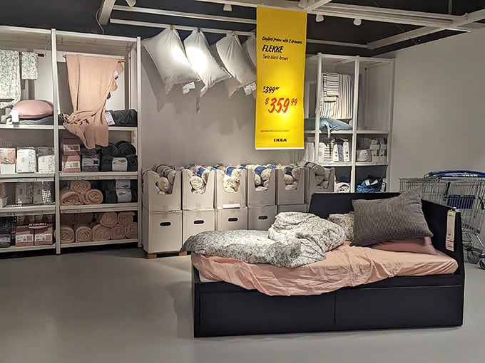 Bedding displays that make you question your entire home aesthetic. "Do I need blush pink pillows? Has my life been incomplete without them?"