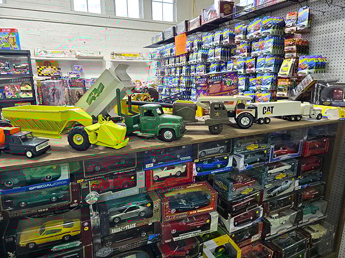 Vintage toy paradise where childhood memories come with price tags. That dump truck might just haul away your adult responsibilities for a while.