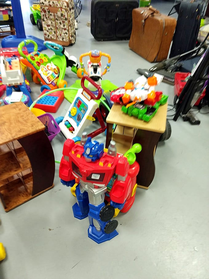 Toy paradise where vintage robots meet modern imaginations. That Transformer has seen things, man.