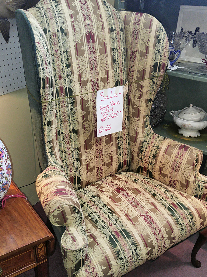 A wing-back chair with personality to spare. At $125, it's not just furniture&mdash;it's adoption papers for a dignified family member.