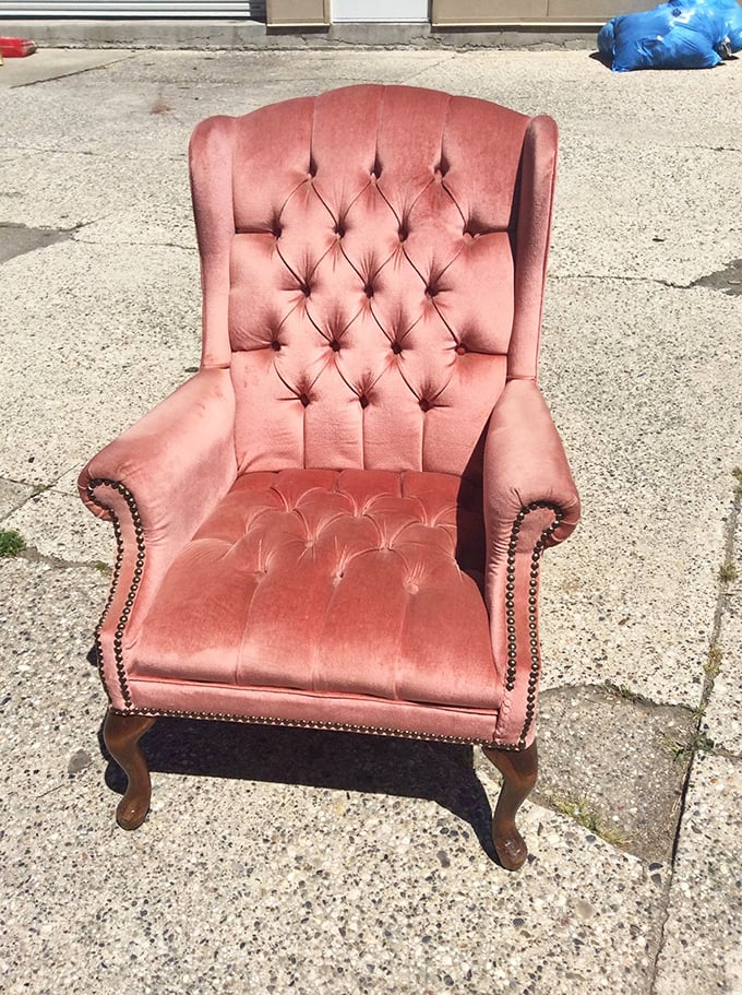 The throne of thrift royalty! This mauve velvet wingback isn't just a chair&mdash;it's where you'll sit to write your memoir.