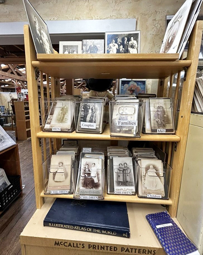 Family portraits organized by category&mdash;strangers' memories waiting for new caretakers. These faces once sat still for minutes, not milliseconds.