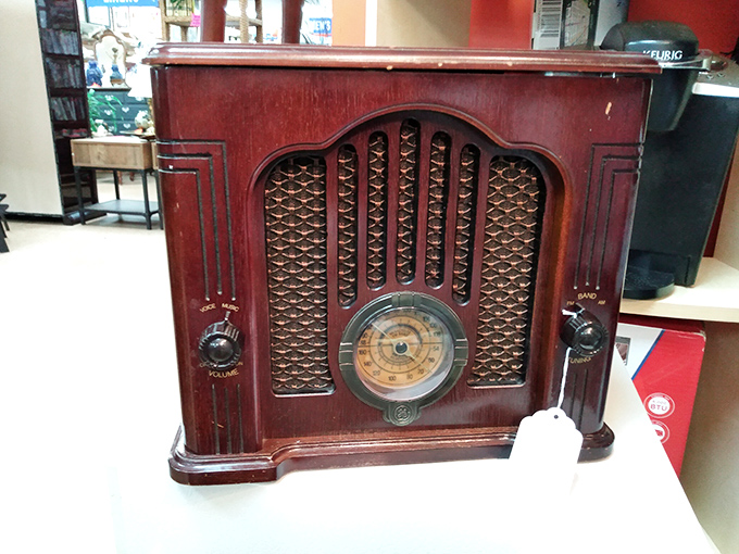 A vintage radio that remembers when families gathered around for evening entertainment, not screens.