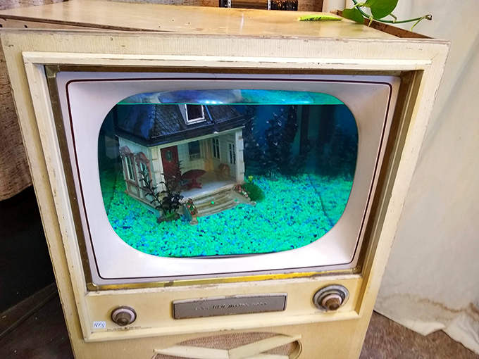 The ultimate conversation piece&mdash;a vintage television repurposed as art. Remember when we had only three channels and still found something to watch?