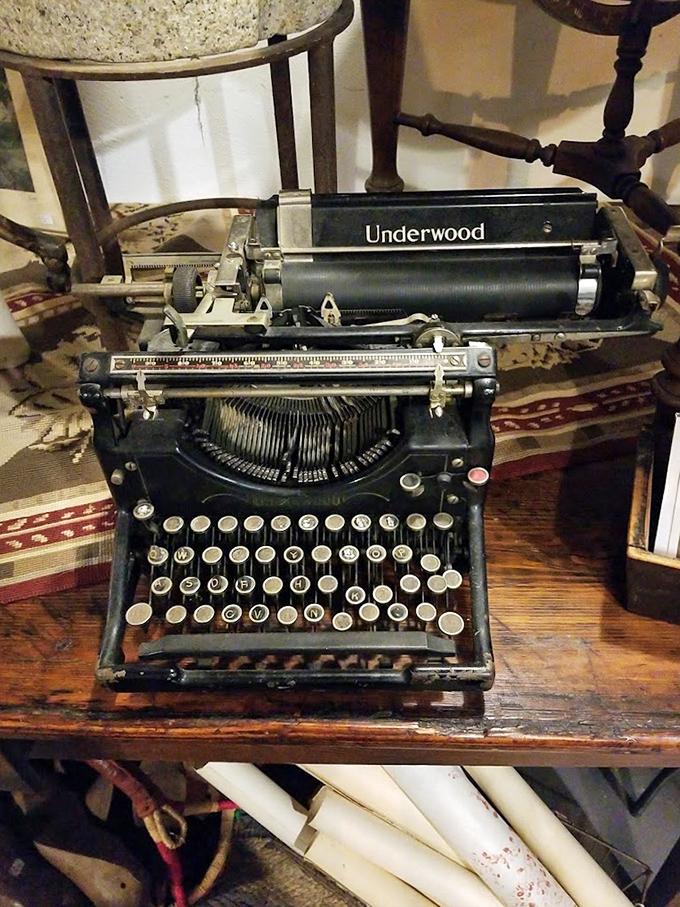 This vintage Underwood typewriter awaits the next great American novel, its keys holding the ghosts of letters, manifestos, and love notes past.