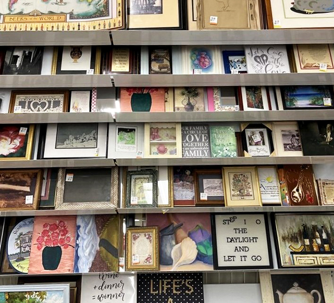 Wall art that spans every decorating trend of the last four decades. One person's "Live, Laugh, Love" is another's ironic apartment statement piece.