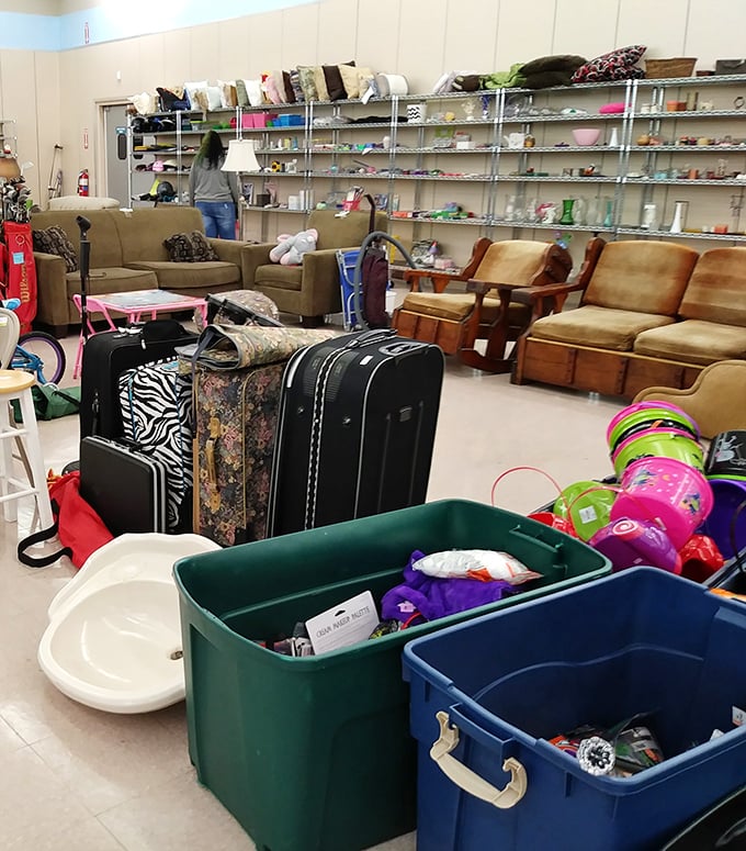 Furniture, luggage, and toys create a landscape where one person's "I'm done" becomes another's "I'll take it."