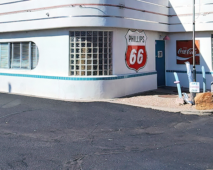 The iconic Route 66 shield promises roadside Americana and milkshakes that require both a straw AND a spoon.