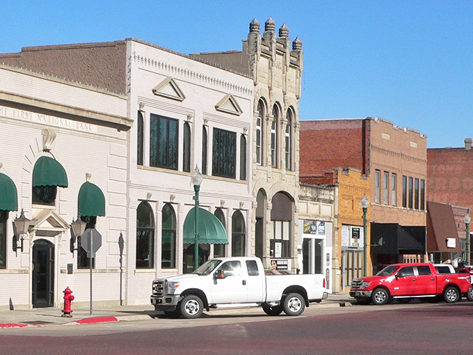 Aurora's main street architecture spans decades of American design, creating a living museum of small-town commercial history.