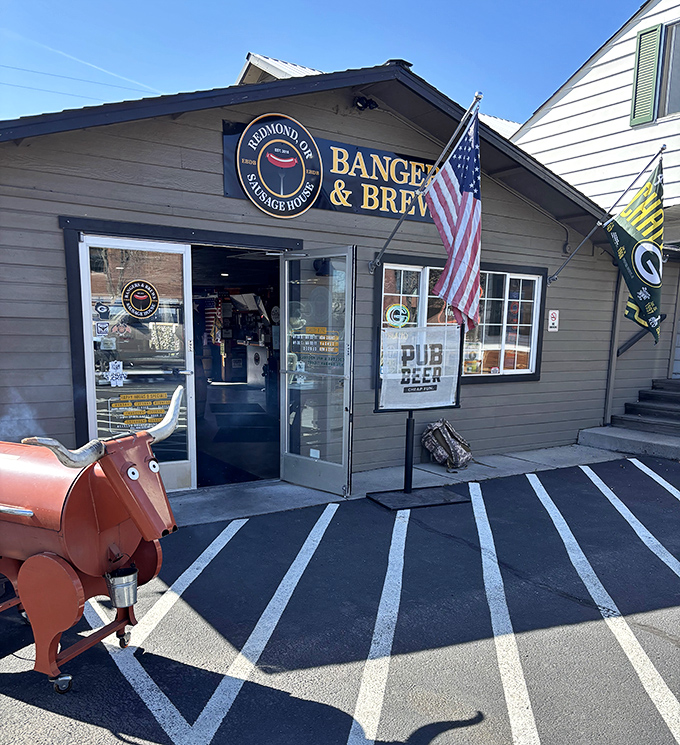 Bangers & Brews' welcoming exterior hints at the gourmet sausage experience waiting inside this Redmond gem.
