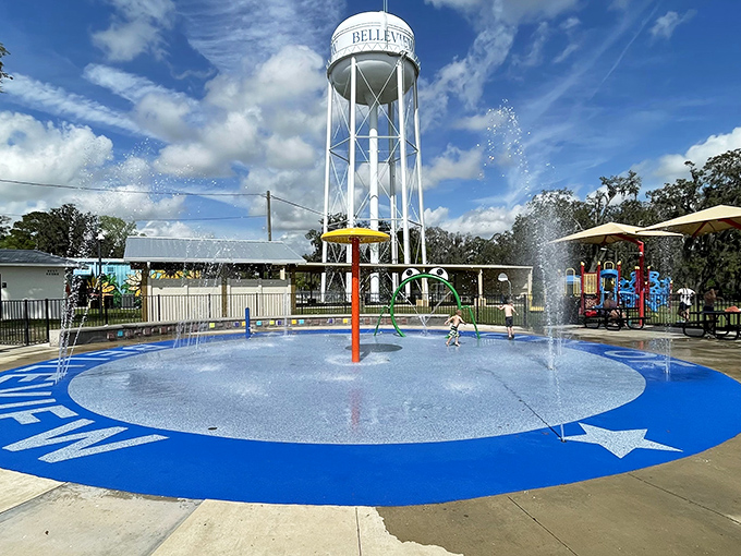 Belleview's community splash pad offers free summer fun for local families. Who needs expensive water parks when joy comes with the territory?