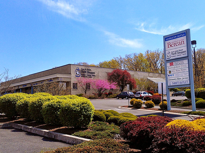 Care & Share's professional shopping center presence elevates the thrift experience. Those manicured grounds and clear signage promise an organized treasure hunt.