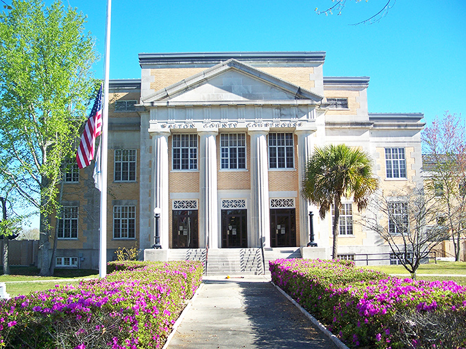 The courthouse commands attention with its classical columns, a reminder of when public buildings were architectural statements.