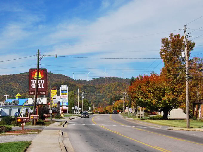 Elkins' main street stretches through the valley like a ribbon of mountain town hospitality.