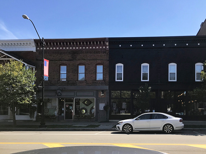 Ellicottville's main street bustles with activity while surrounded by the rolling hills of western New York.