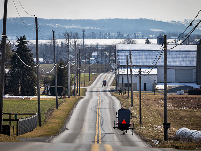 Horse and buggy transportation isn't a tourist attraction in Gordonville—it's just Tuesday's trip to the market for local Amish families.