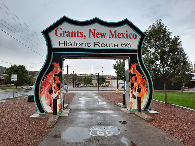 Gateway to savings! Grants' Route 66 arch welcomes budget travelers to a town where gas prices are as legendary as the Mother Road itself.
