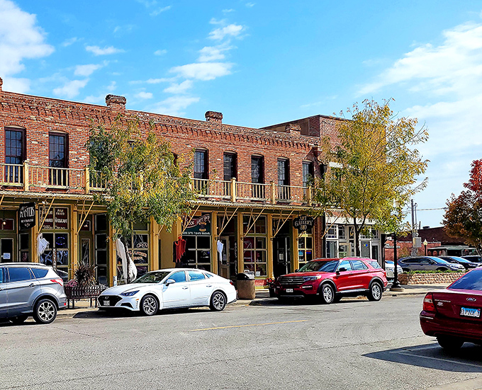 Brick storefronts line this charming historic district in Hannibal, where Mark Twain's spirit still seems to wander among the shops.