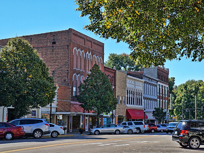 Red brick churches anchor neighborhoods where spiritual wealth matters more than the size of your stock portfolio.