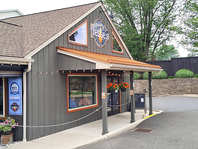 Jesse's charming gray-and-orange exterior looks like the kind of discovery that makes road trips worthwhile.