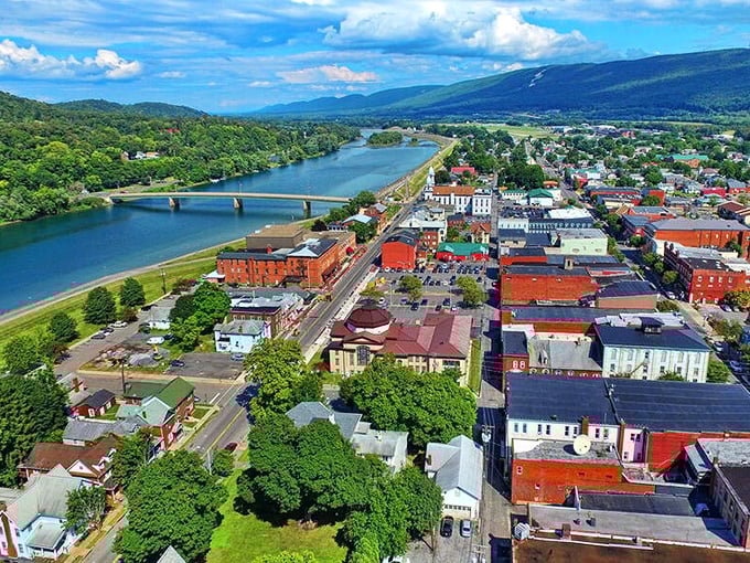 Lock Haven from above&mdash;where the river meets affordable living in perfect small-town harmony.