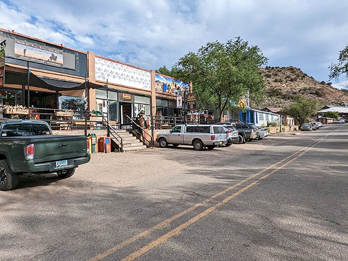 Madrid's colorful buildings pop against the New Mexico sky &ndash; proof that ghost towns can have spectacular second acts.