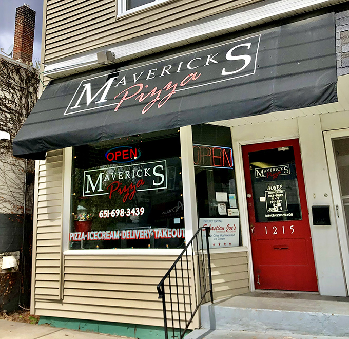 Mavericks' humble storefront with its bold red door &ndash; like finding a secret pizza clubhouse in your neighborhood.
