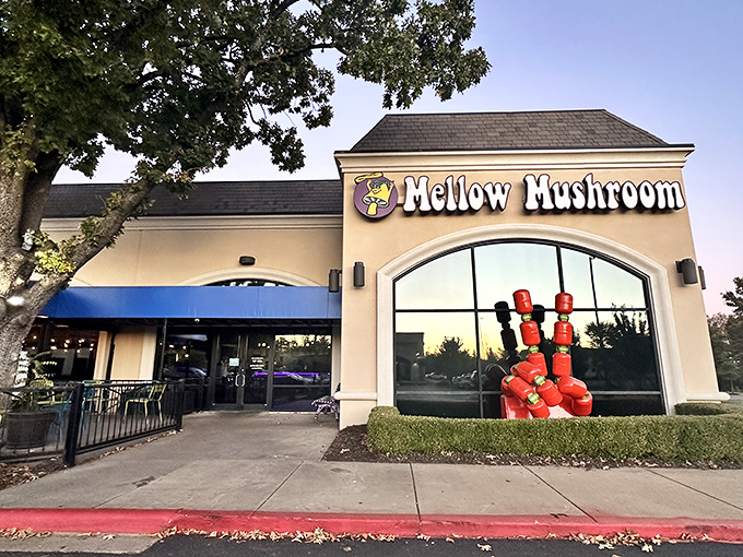 Mellow Mushroom's psychedelic exterior promises pizza adventures that go beyond ordinary dining expectations.