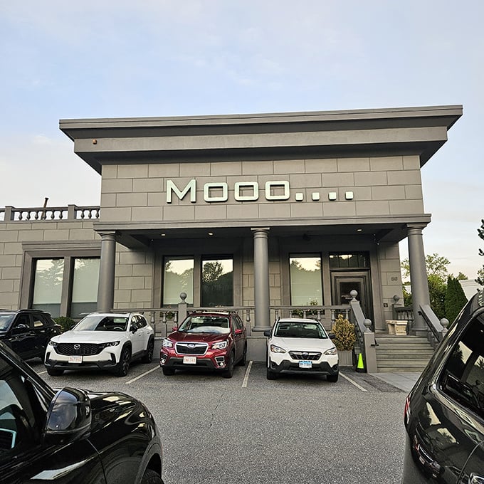 Mooo's modern stone fa&ccedil;ade might look serious, but that playful name tells you they don't take themselves too seriously&mdash;just their steaks.