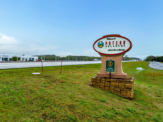 Poteau's welcome sign promises the kind of genuine hospitality that makes visitors feel like longtime friends.