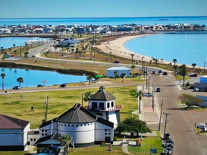 Rockport's harbor welcomes visitors with turquoise waters and the promise of fresh seafood just hours away.