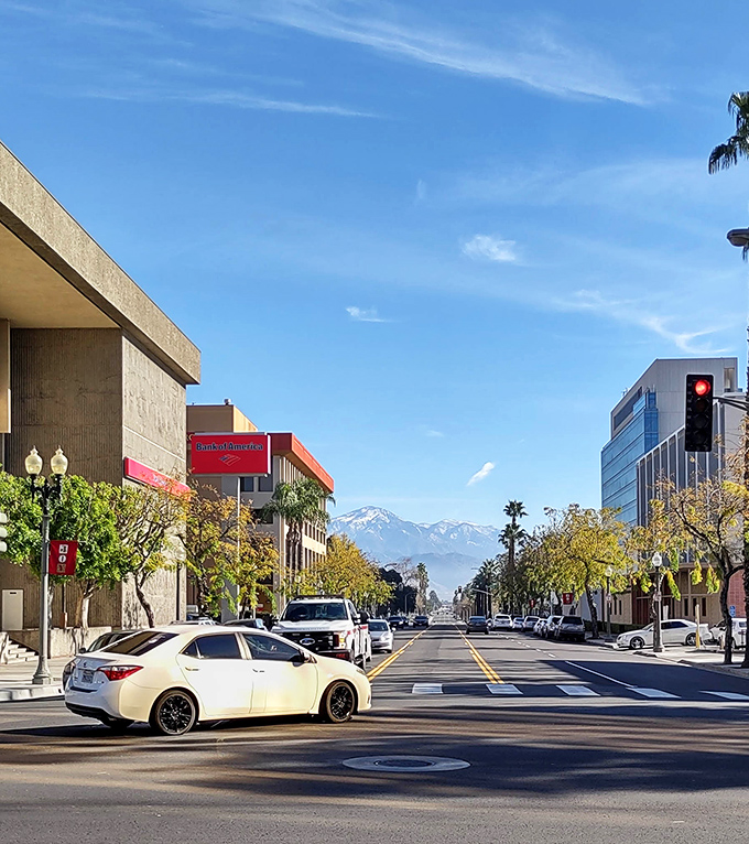 Snow-capped mountains provide a stunning backdrop to San Bernardino's affordable cityscape, offering the best of both worlds