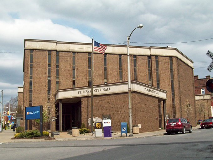 St. Marys' City Hall stands as a no-nonsense building in a no-nonsense town where practical affordability trumps flashy expenses.